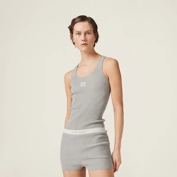 Miu Miu Cotton Knit Tank Top - Marble Gray/Tan | Editorialist